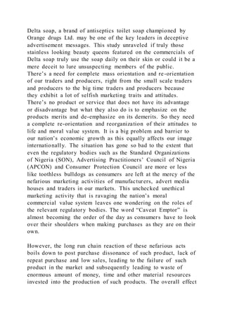 DECEPTIVE ADVERTISING AND CONSUMER REACTION A STUDY OF DELTA SOAP | DOCX