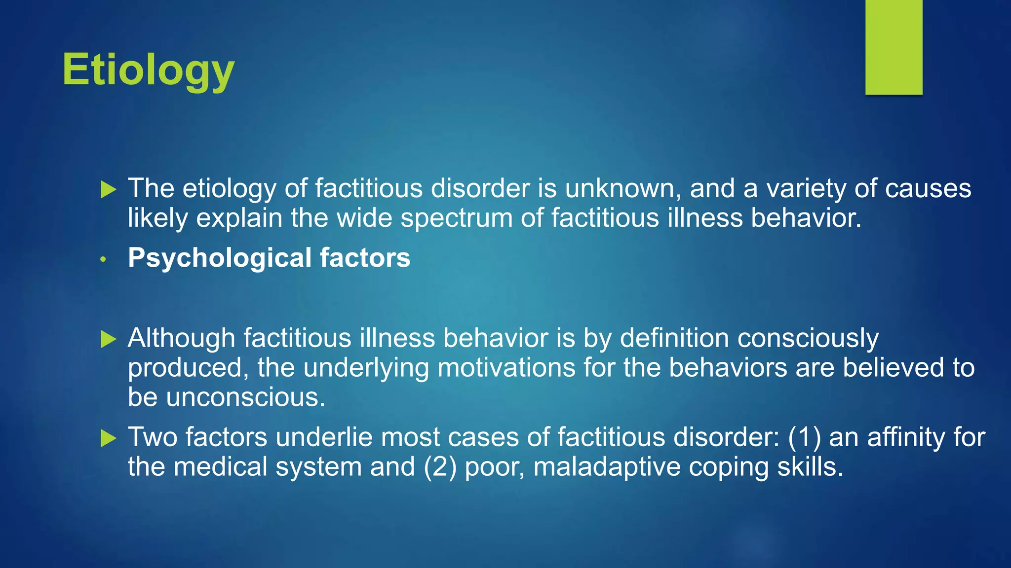 Deceptive syndromes- factitious disorder & malingering | PPTX