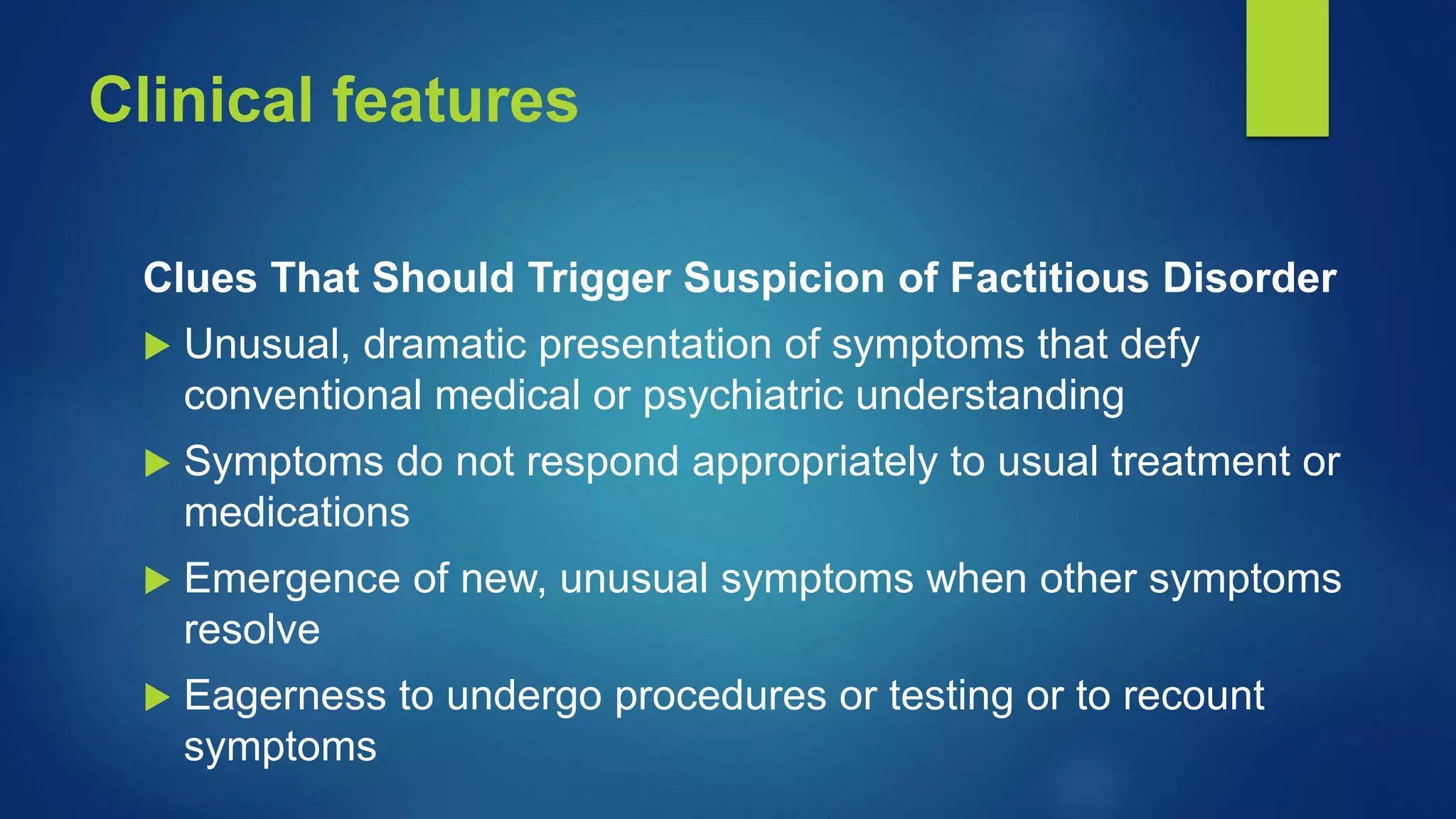 Deceptive syndromes- factitious disorder & malingering | PPTX