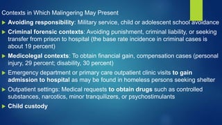 Deceptive syndromes- factitious disorder & malingering | PPTX