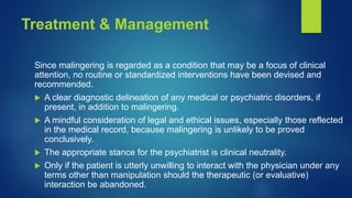 Deceptive syndromes- factitious disorder & malingering | PPTX
