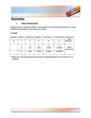 Decimales: Valor Posicional | PDF