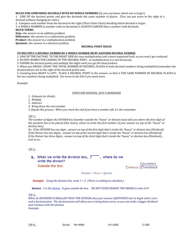 Decimal Point Rules Pdf PDF