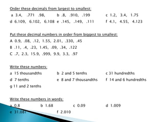 Decimals Ordering, Naming & Sequencing | PPT | Physics | Science