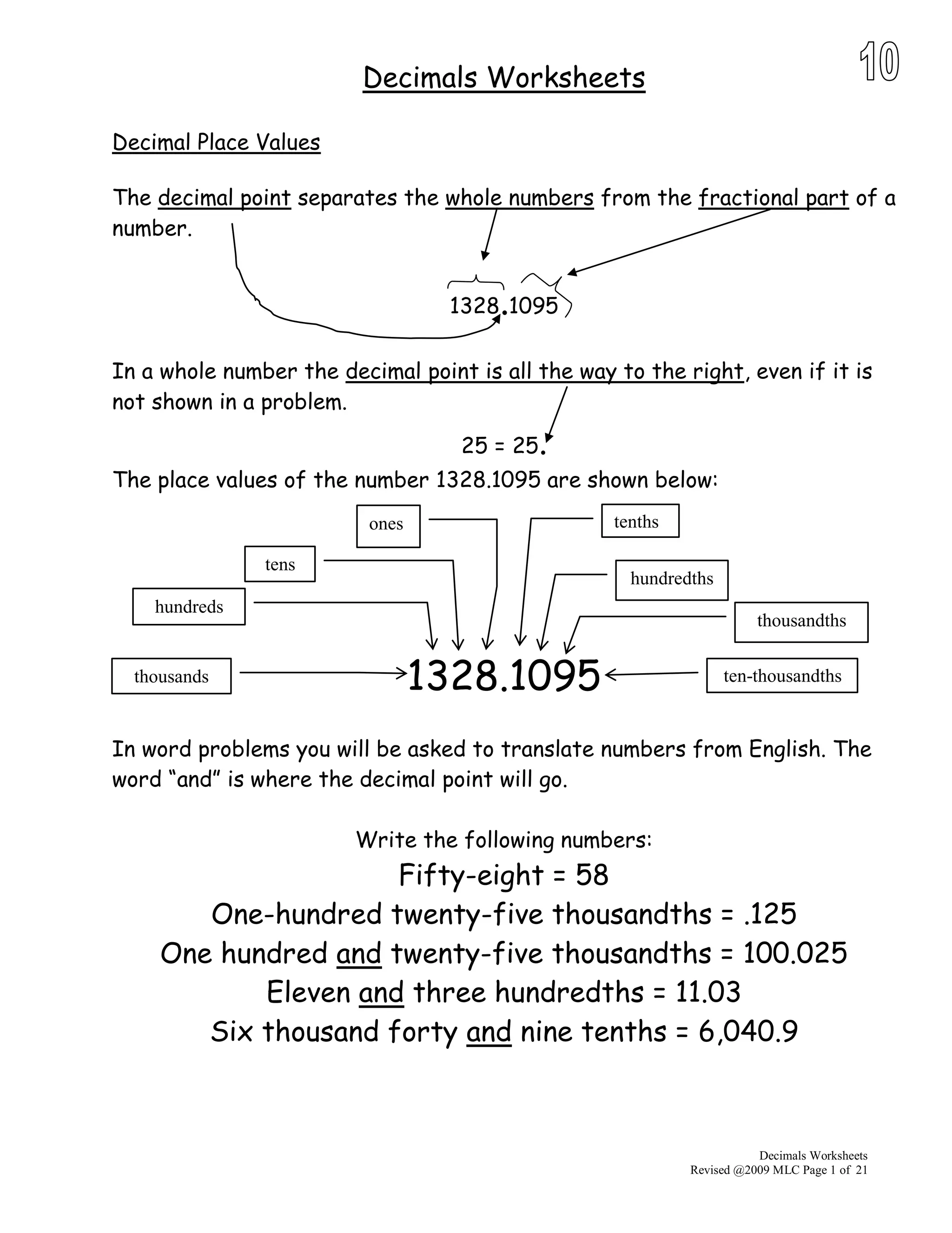 FS Maths Level 2- March 08, 2023 (Decimals).4 | PDF