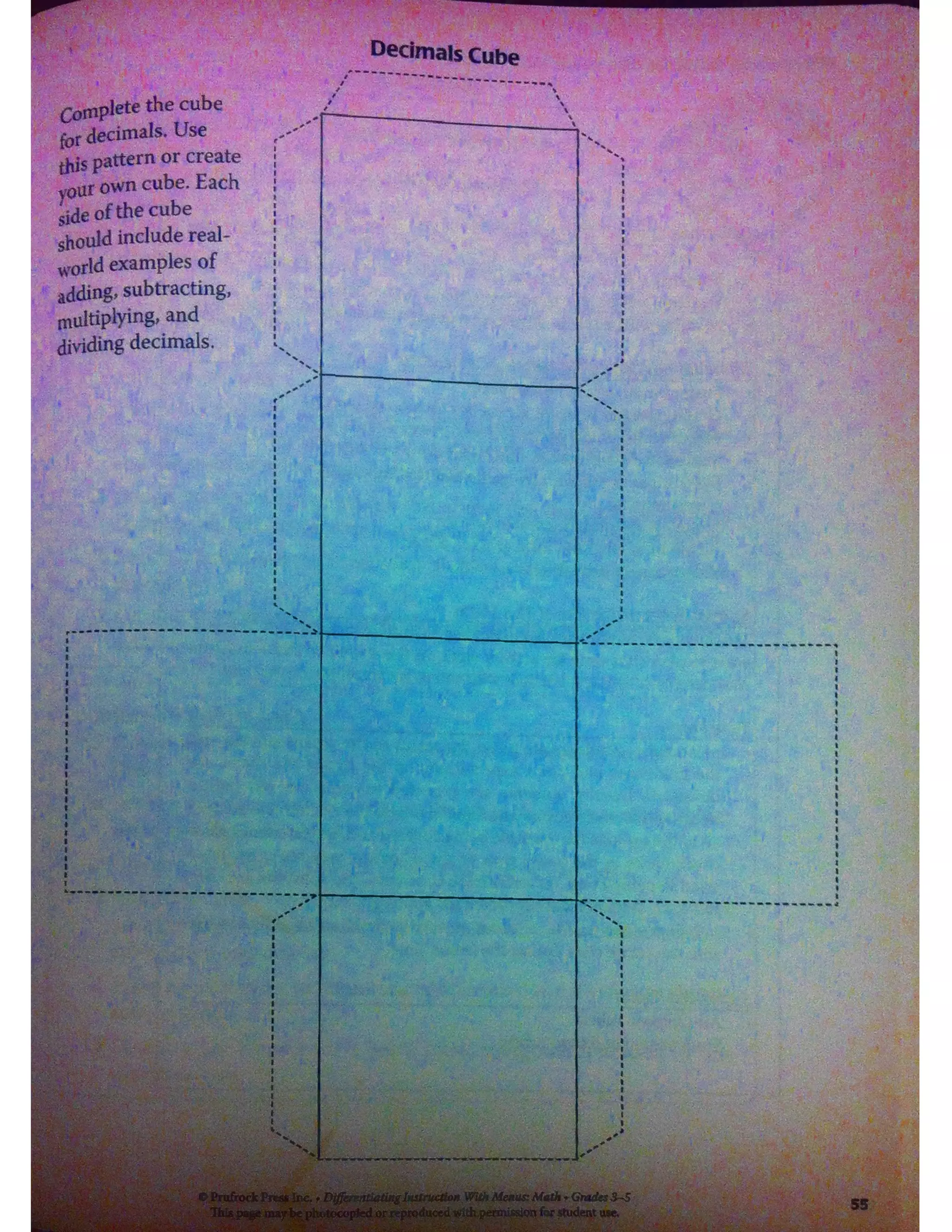 Decimals cube template | PDF