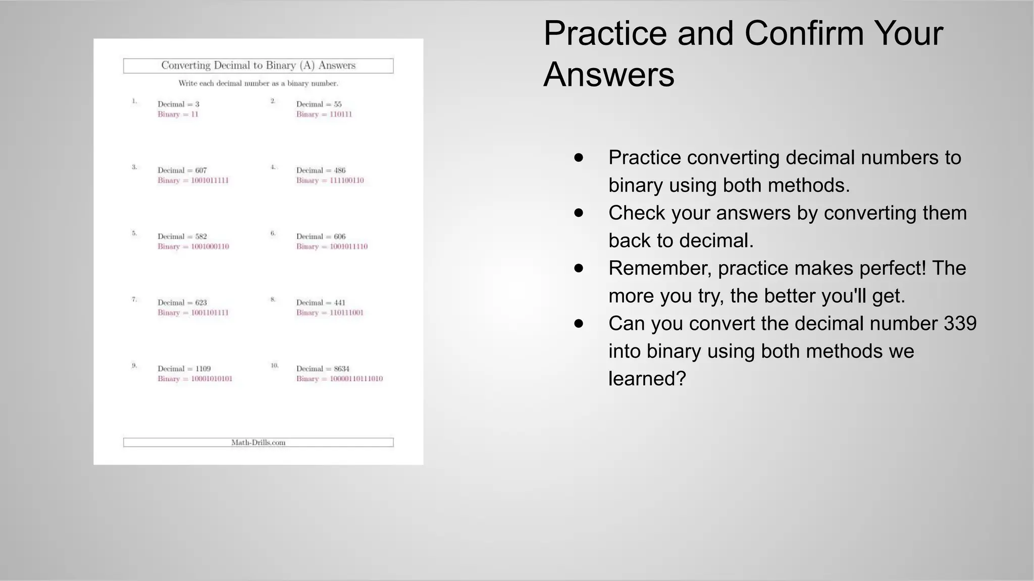 Conversion Of Decimal Number To Binary Pptx
