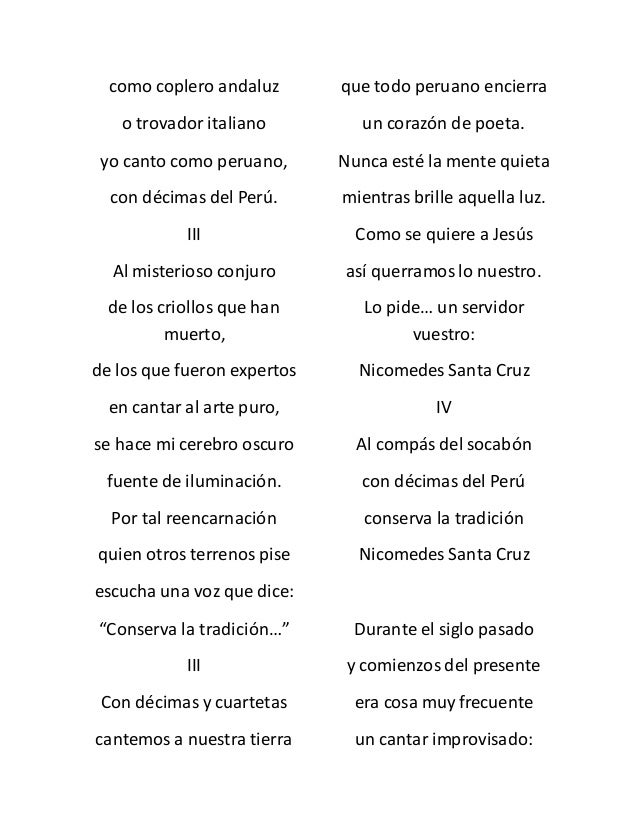 Decimas peruanas de don nicomedes santa