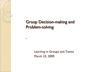 Decision Making And Problem Solving | PPT