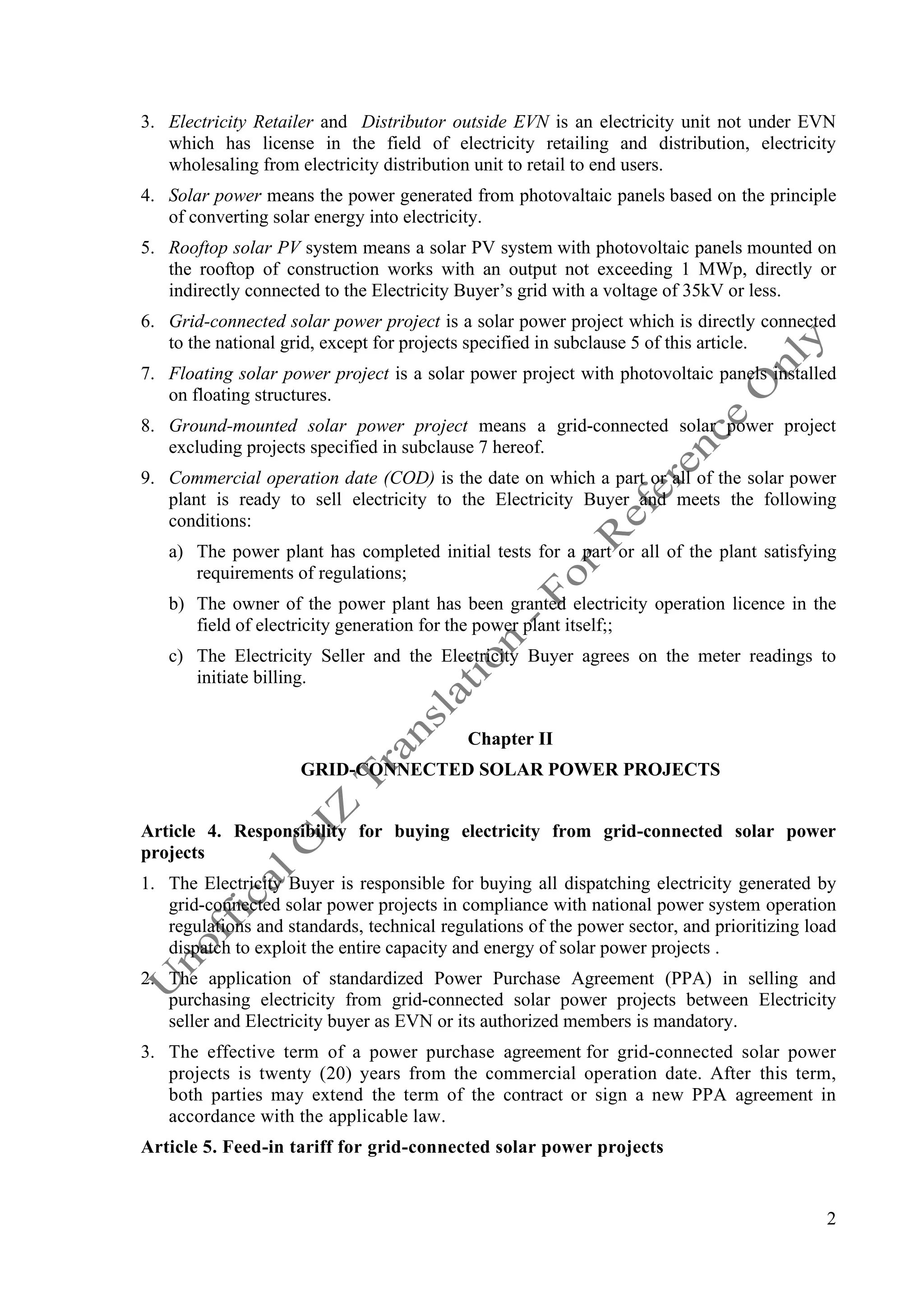 Decision 13/2020/QD-TTg FIT2 of Solar Power Project in Vietnam | PDF