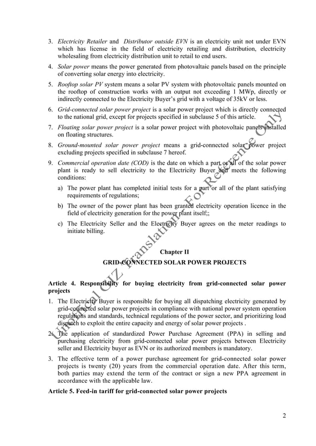 Decision 13/2020/QD-TTg FIT2 of Solar Power Project in Vietnam | PDF