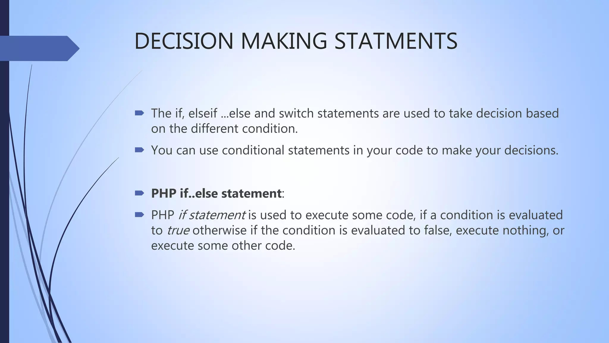 Decision and looping examples with php (WT) | PPTX