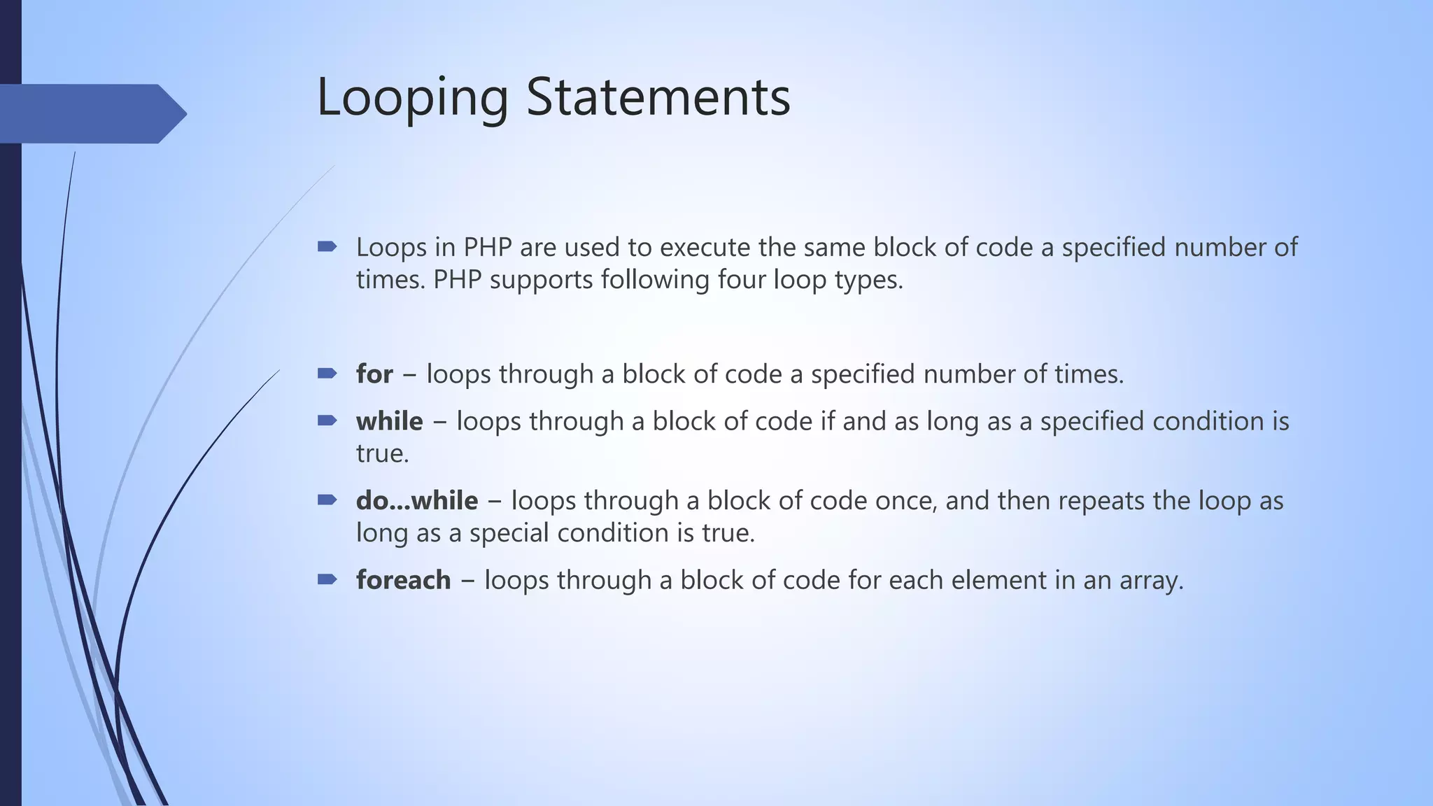 Decision and looping examples with php (WT) | PPTX