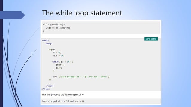 Decision and looping examples with php (WT) | PPTX