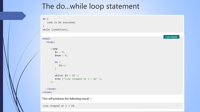 Decision and looping examples with php (WT) | PPTX