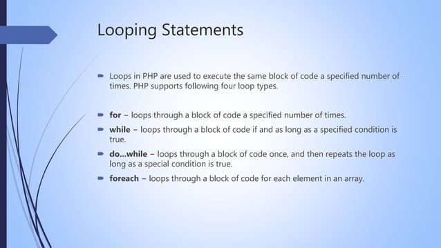 Decision and looping examples with php (WT) | PPTX