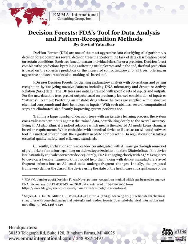 Decision Forests Fdas Tool For Data Analysis And Pattern Recognition Methods Docx