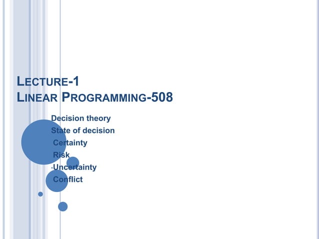 Linear Programming- Lecture 1 | PPT
