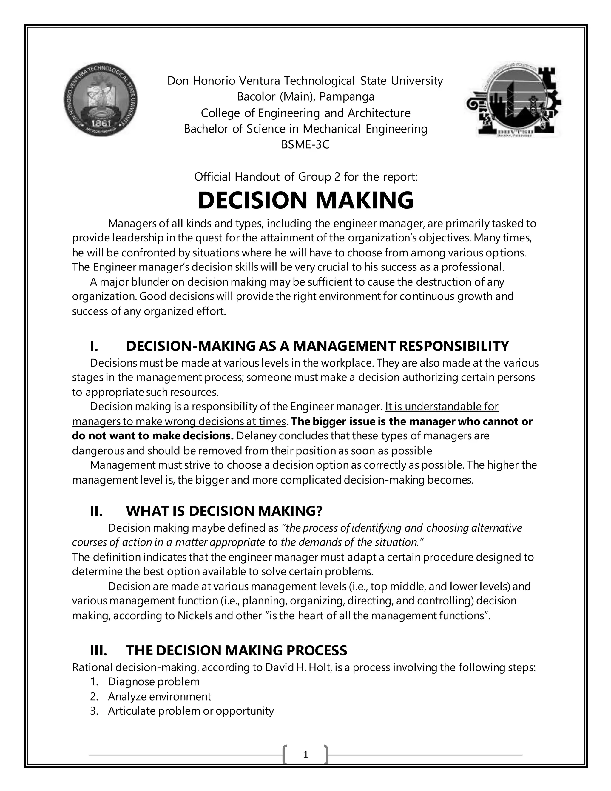 Decision Making (Engineering Management) | DOCX