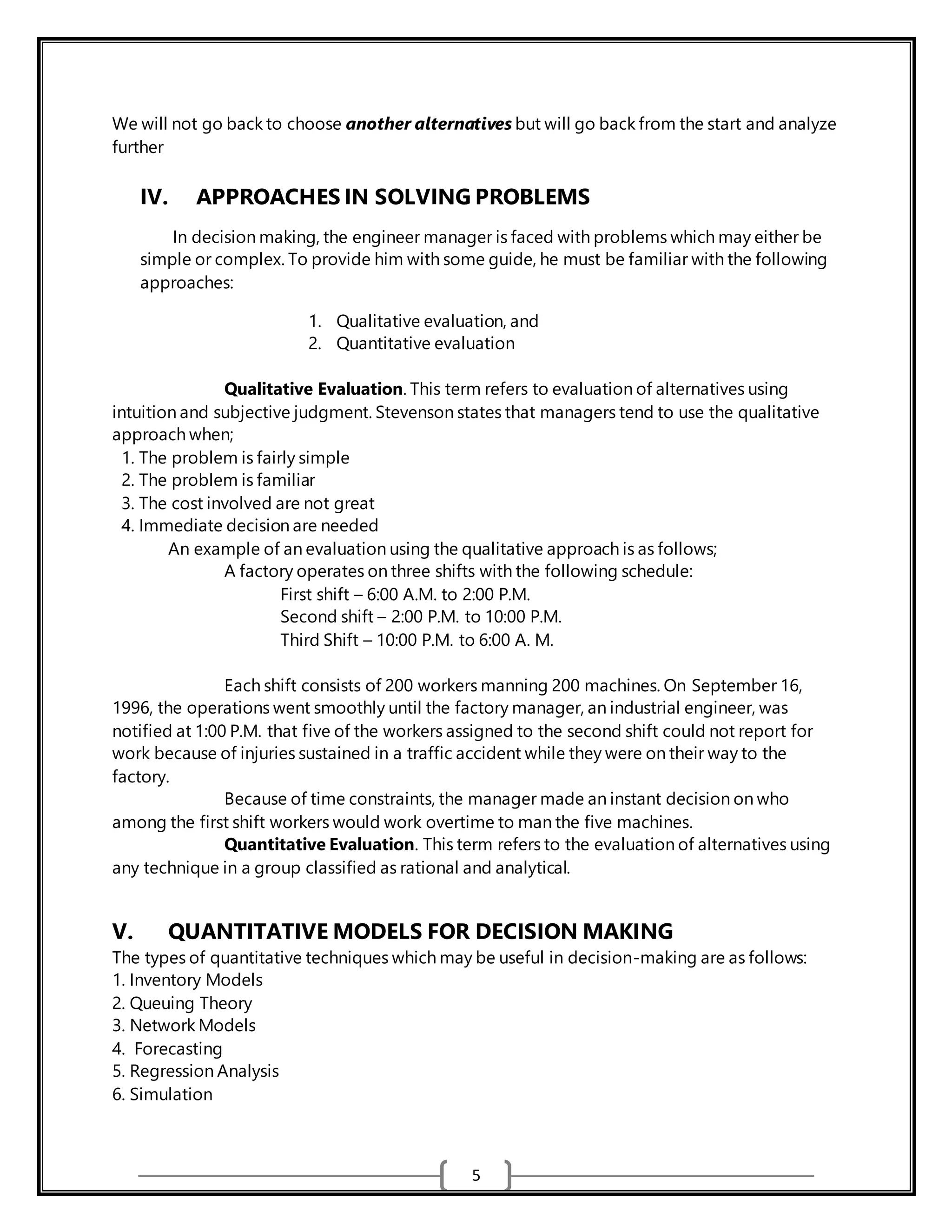 Decision Making (Engineering Management) | DOCX