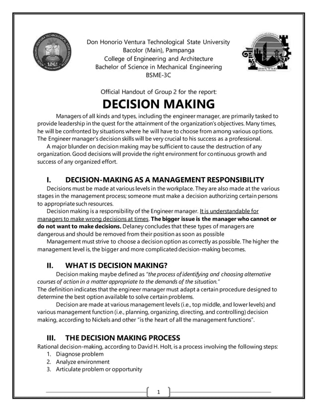 Decision Making (Engineering Management) | DOCX