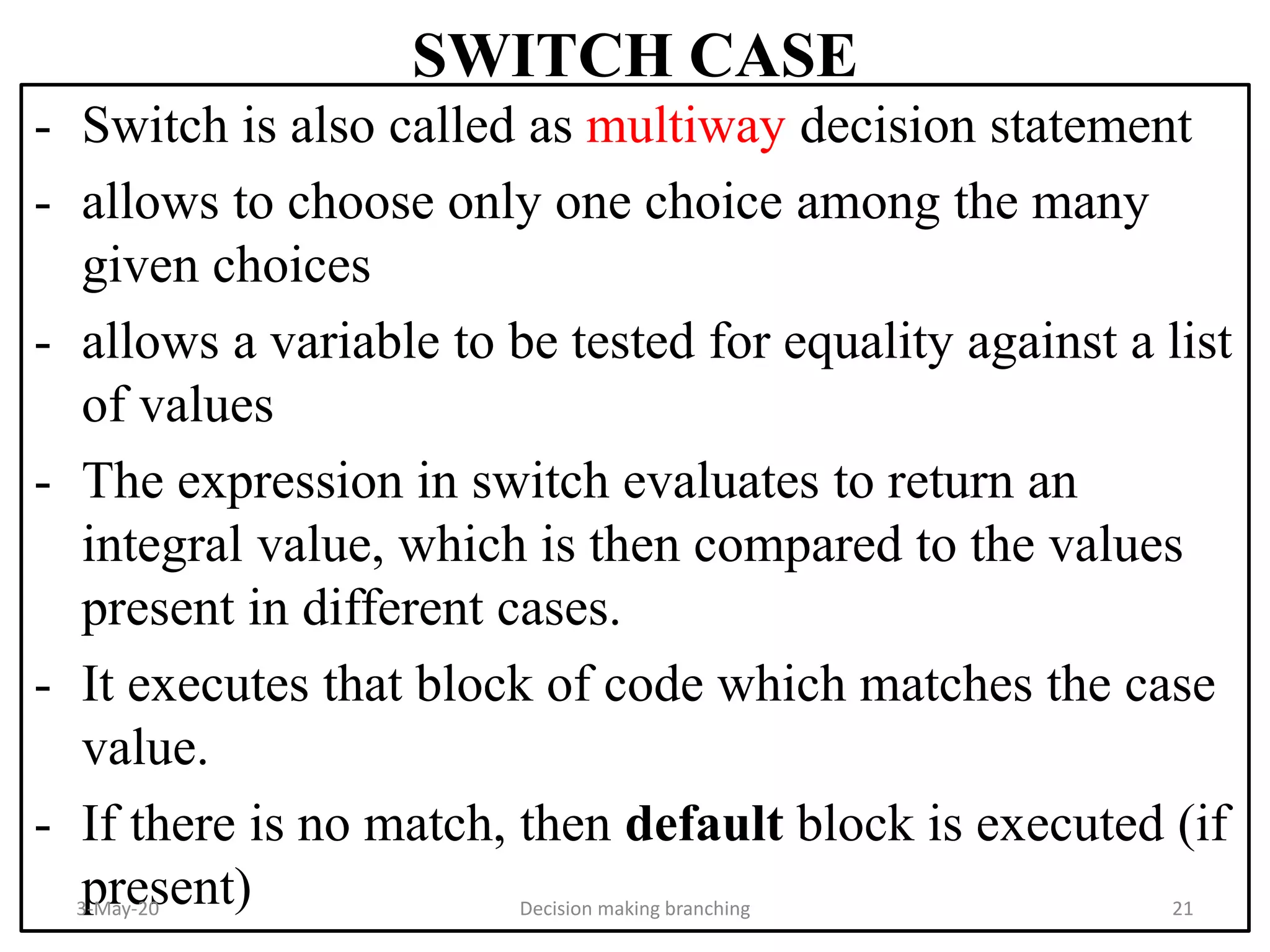 Decision makingandbranching in c | PPTX