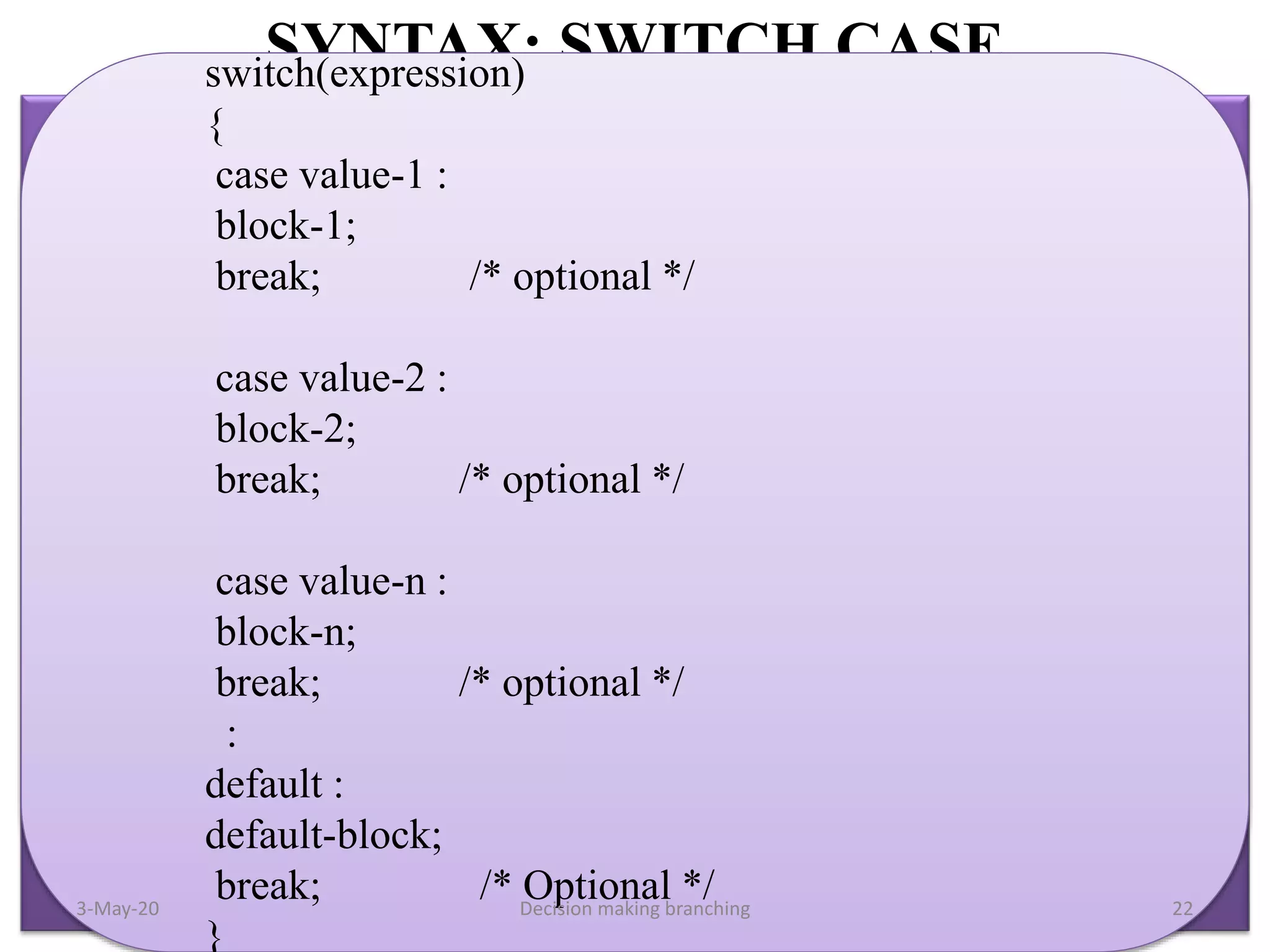 Decision makingandbranching in c | PPTX