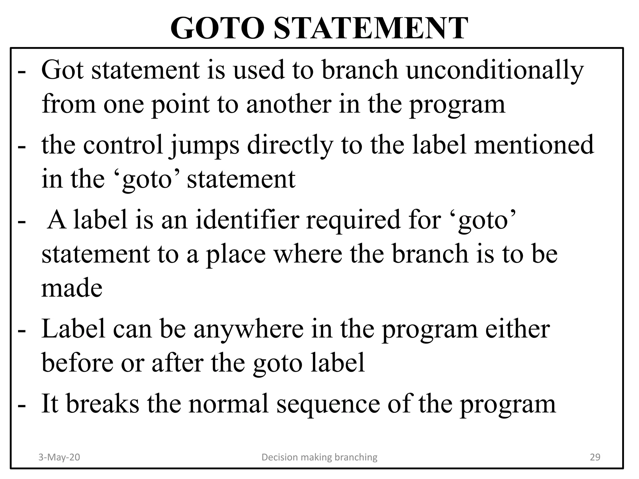 Decision makingandbranching in c | PPTX