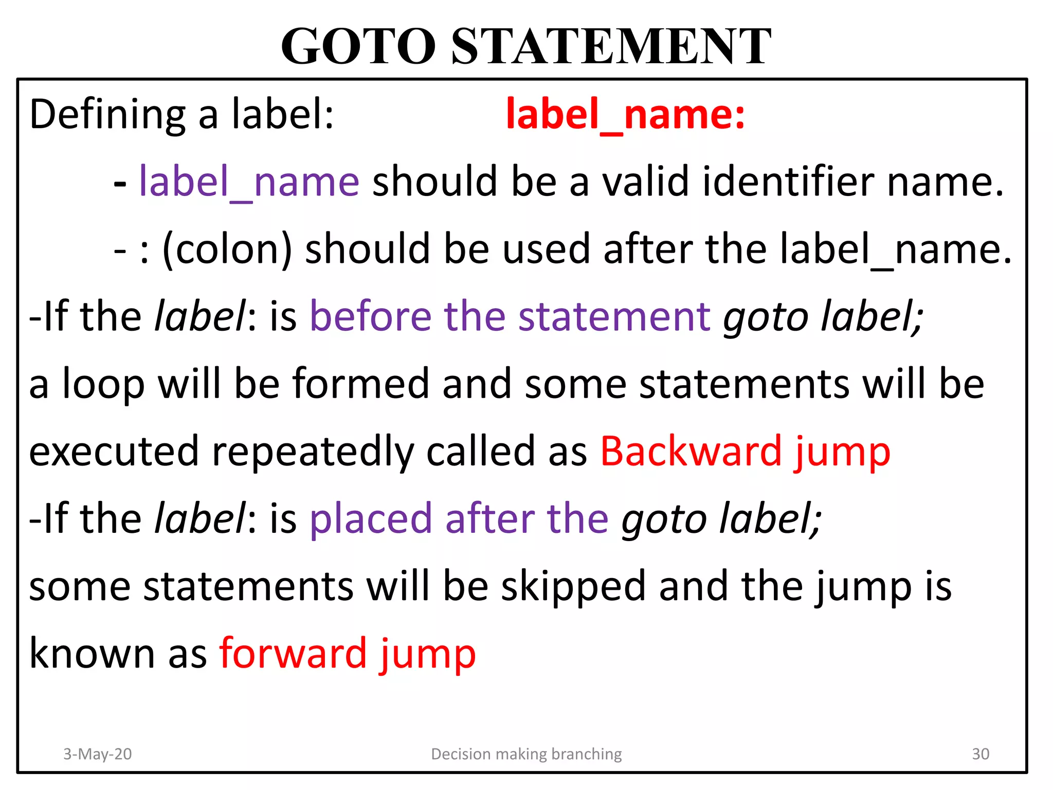 Decision makingandbranching in c | PPTX