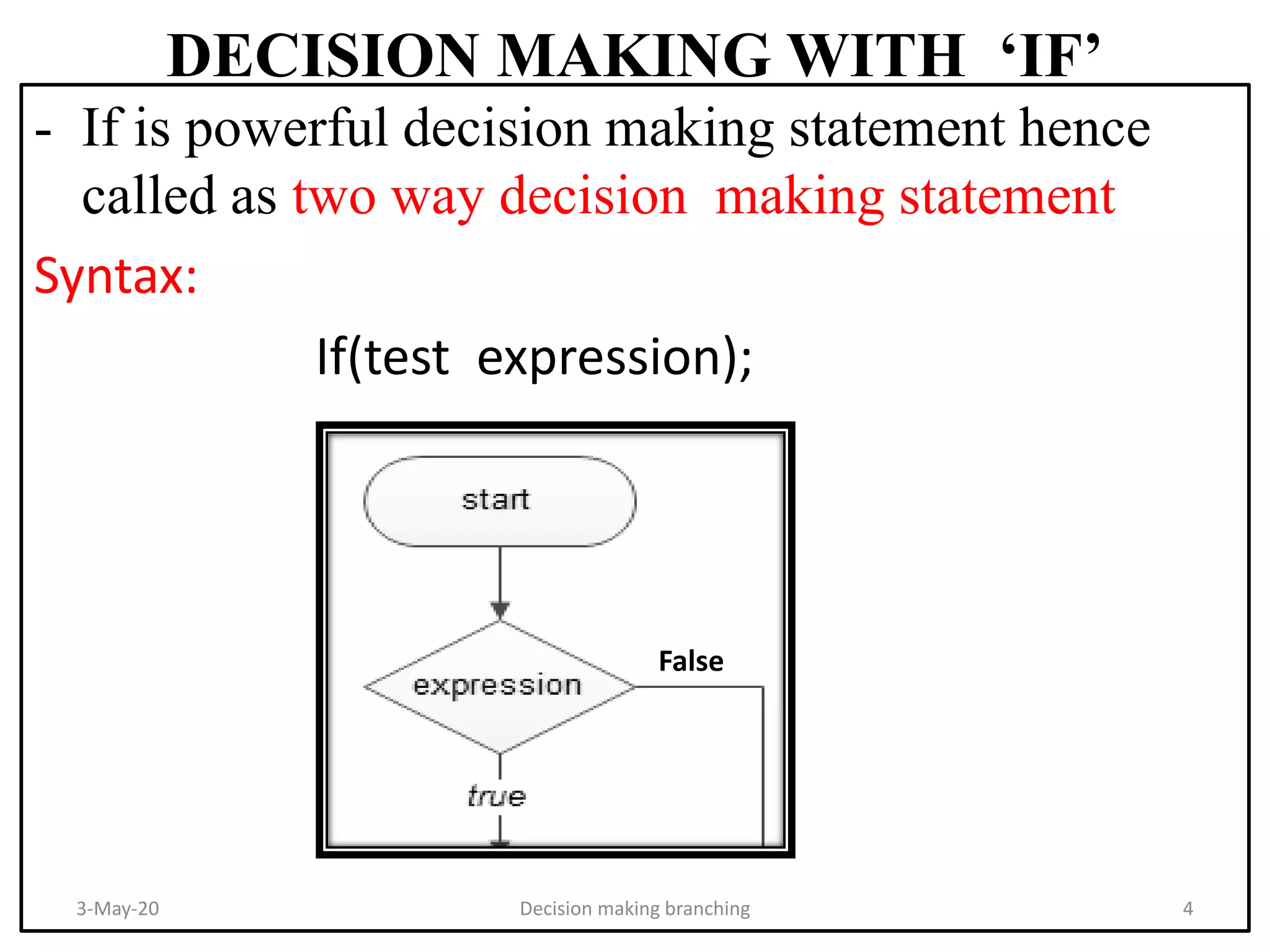 Decision makingandbranching in c | PPTX | Programming Languages | Computing