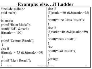 Decision makingandbranching in c | PPTX