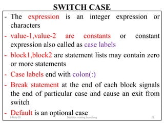 Decision makingandbranching in c | PPTX