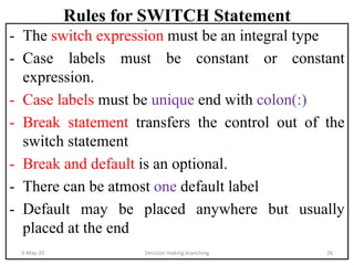 Decision makingandbranching in c | PPTX