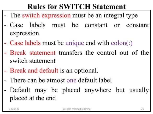 Decision makingandbranching in c | PPTX | Programming Languages | Computing