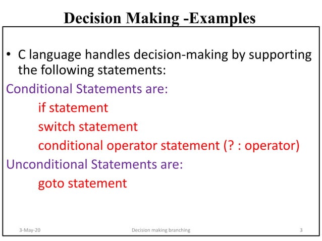 Decision makingandbranching in c | PPTX | Programming Languages | Computing