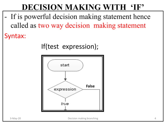 Decision makingandbranching in c | PPTX | Programming Languages | Computing