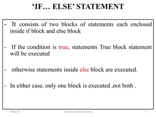 Decision makingandbranching in c | PPTX