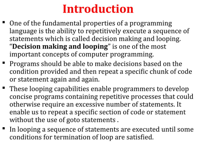 Decision making and looping | PPT | Programming Languages | Computing