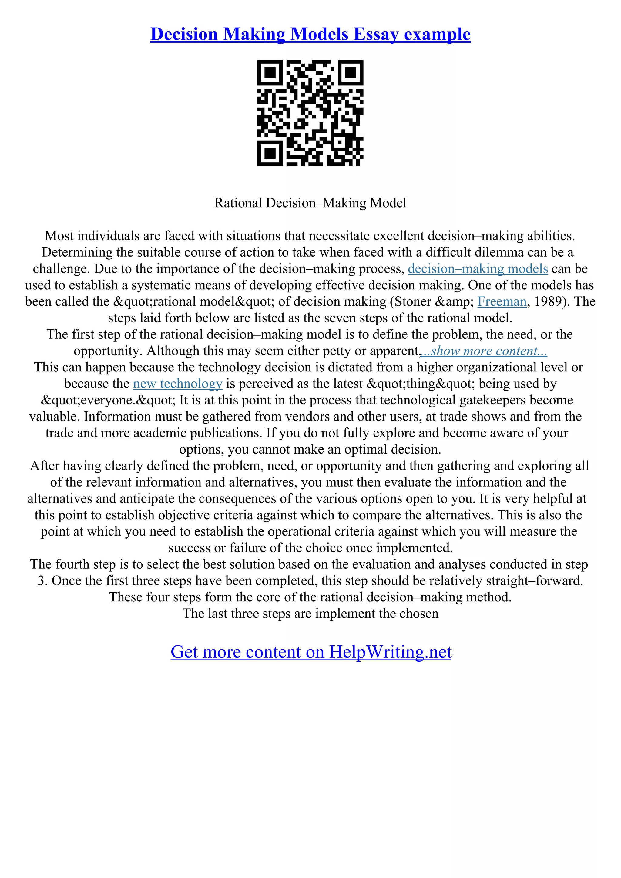 Decision Making Essays | PDF