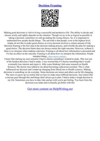Decision Making Essays | PDF