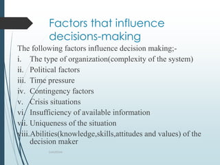 DECISION MAKING PROCESS in management of a facility | PDF
