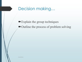 DECISION MAKING PROCESS in management of a facility | PDF