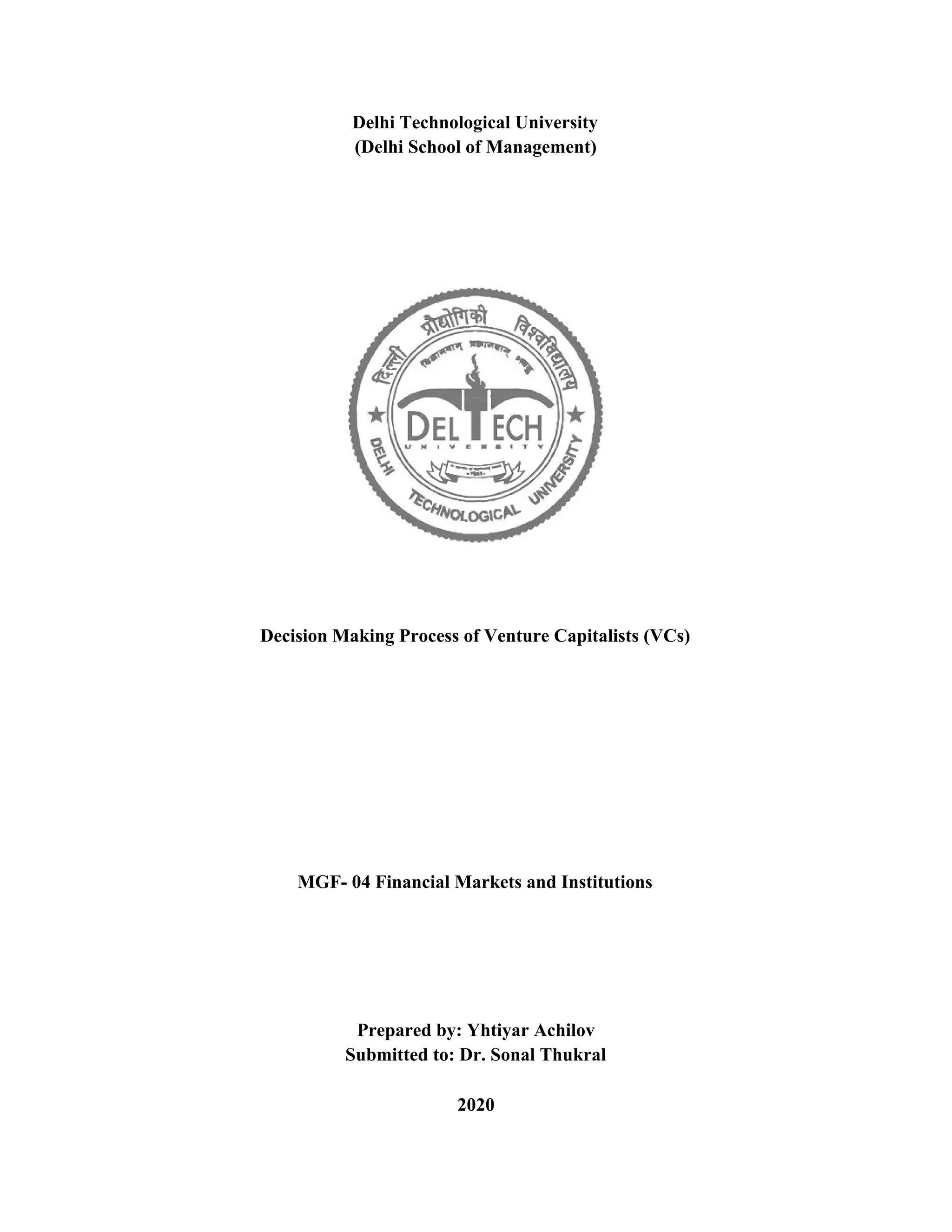 Decision making process of venture capitalists (v cs) | PDF