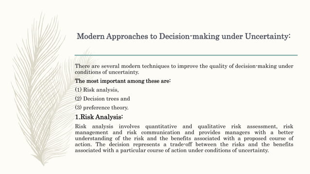 Decision making under condition of risk and uncertainty | PPTX