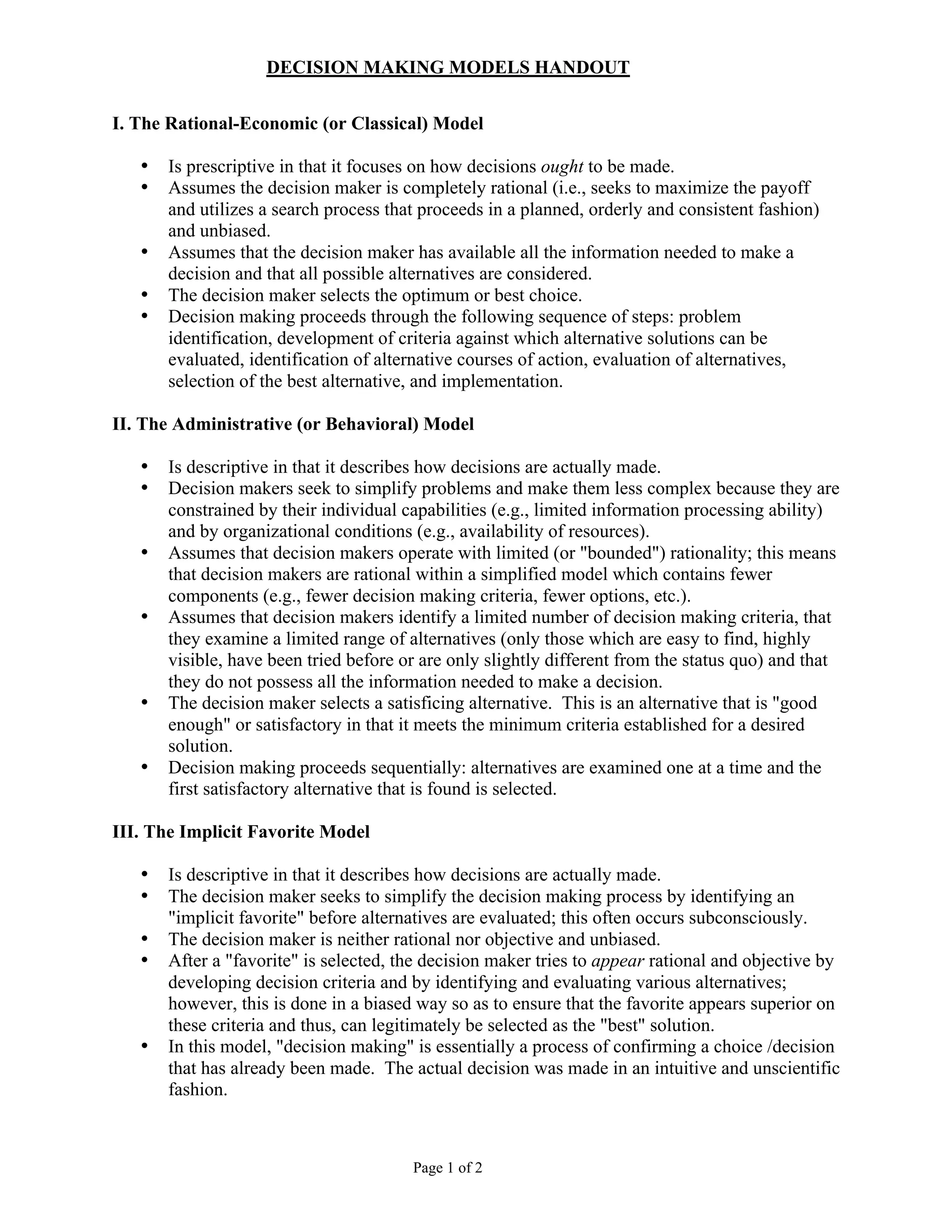 Decision models | PDF