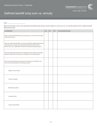 Auto Workers Lump Sum Pension Buyout Decision Points Worksheet | PDF