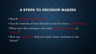 Decisions and Goals PPT for 8th health class | PPTX