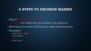 Decisions and Goals PPT for 8th health class | PPTX