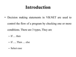 Decision statements in vb.net