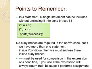Decision statements in c language | PPTX | Programming Languages | Computing